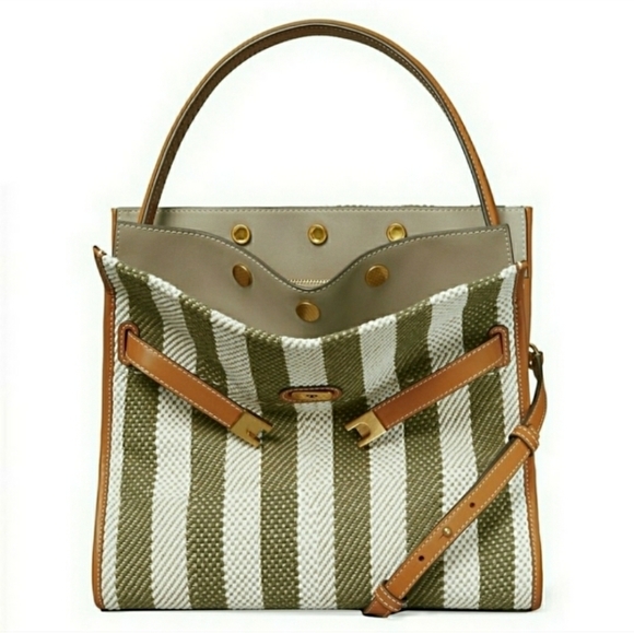 Tory Burch | Bags | Tory Burch Lee Radziwill Striped Twill Double Bag ...